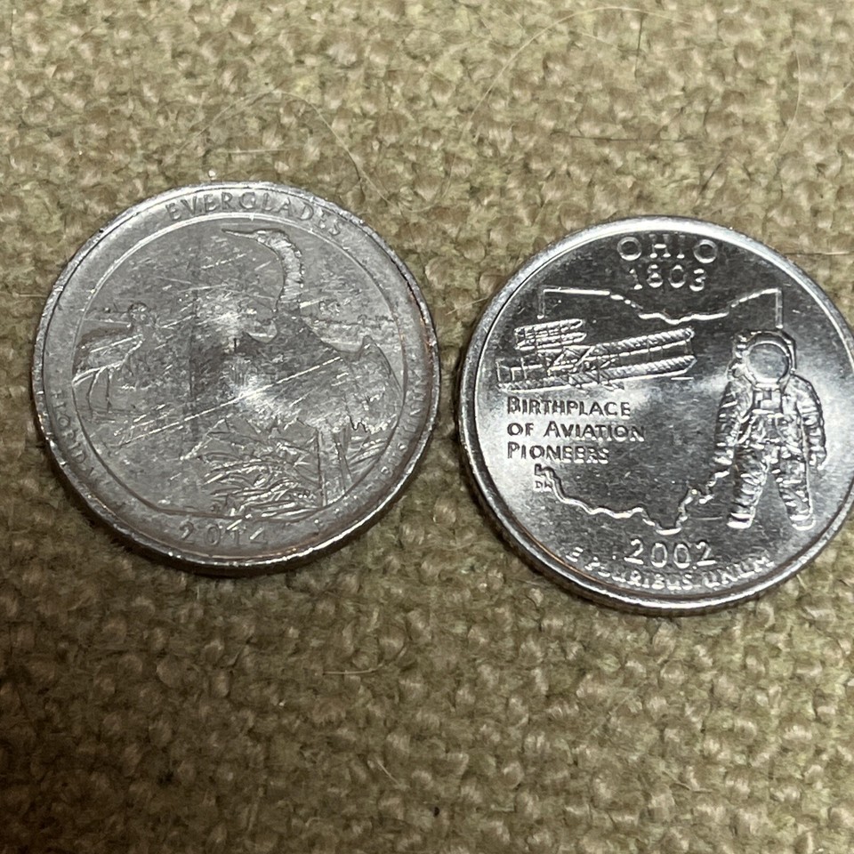 2 Mint Error Quarters, Everglades smooth side, no ridges - Ohio wide ...