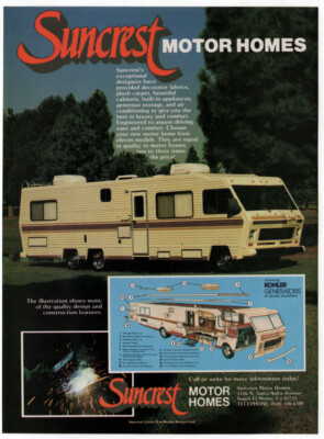 1987 SUNCREST RV Motorhome Vintage Original Print AD | USA Kohler ...