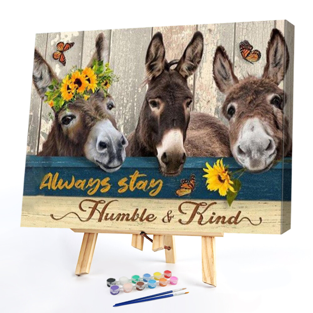 Three Donkeys Acrylic Drawing DIY Oil Paint by Numbers Hand Painted ...
