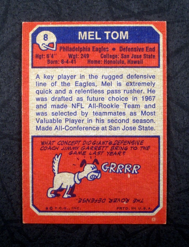 1973 TOPPS SET BREAK #8 Mel Tom Philadelphia Eagles CENTERED EX+ | eBay
