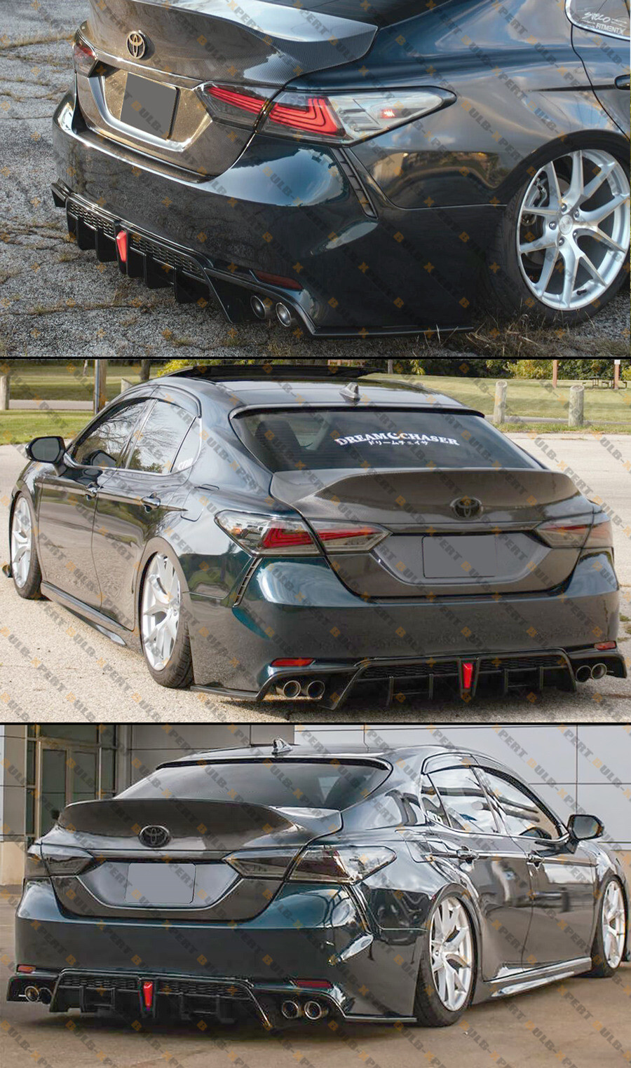 For 18-24 Camry SE XSE Yofer Gloss Black LED Rear Diffuser + V2 Corner ...