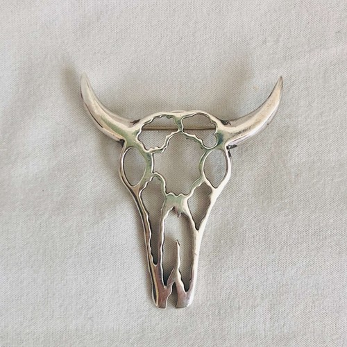 1994 Sterling Silver ~ Western Bull Cow Skull ~ Pin Brooch ~ BW | eBay