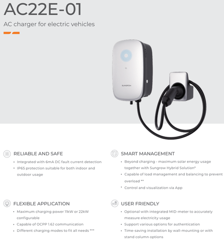 EV Charger Sungrow AC Charger with 5m Type 2 Cable w / iHomeManager ...