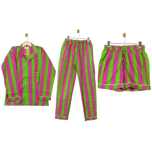 Green Pink Striped Pajama Set With Short Cotton women's Pj set Clothing ...