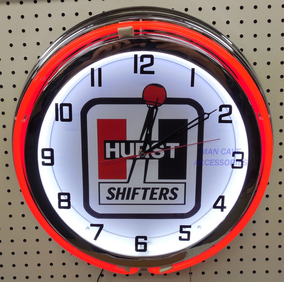 18" HURST Shifters Sign Double Neon Clock | eBay