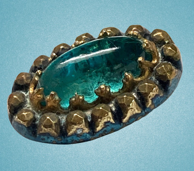 5/8" Antique Aqua Blue Glass Button in Gilded & Painted Brass Crown ...