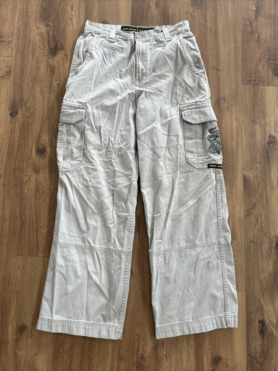 Vintage JNCO Mens 32 X 32 Khaki Cargo Beige Embroidered Vintage JNCO Mens 32 X 32 Khaki Cargo Beige Embroidered