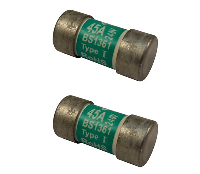 45A Consumer Unit Fuses (2 Pack) BS1361 45 Amp Fuse-box Cartridge Fuses ...