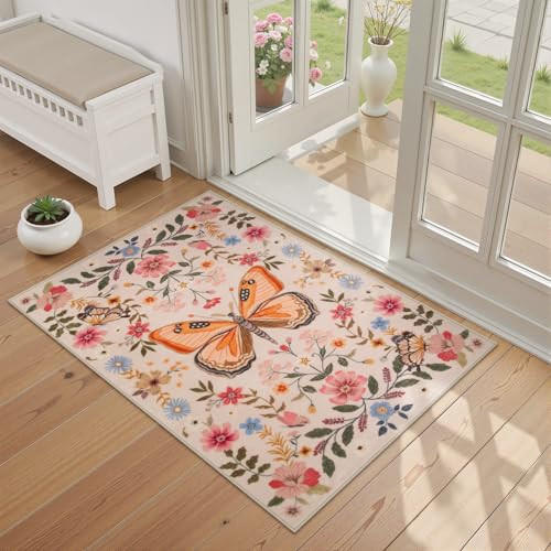 Butterfly Entryway Rug 2x3, Washable Ultra Thin Insect Entry Rugs for ...