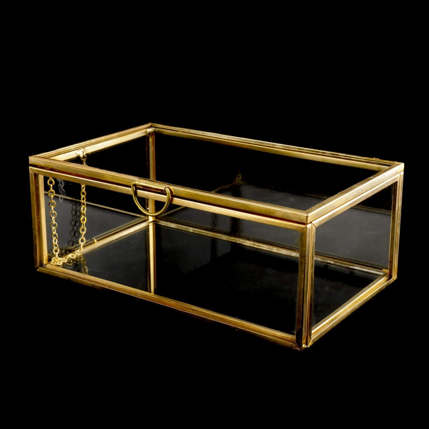 Vintage Golden Glass Display Box Jewelry Jewelry Case with Hinged Top ...