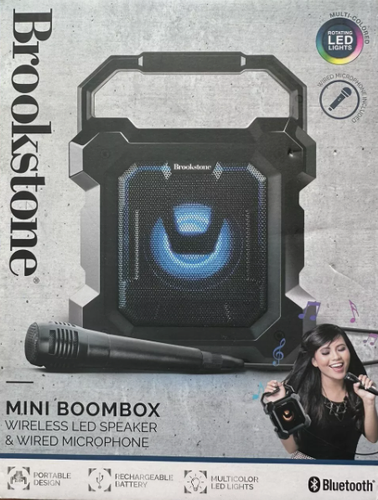 Brookstone Portable Bluetooth Mini Boombox Wireless LED Speaker Wired ...