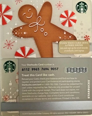 2015 STARBUCKS CHRISTMAS "GINGERBREAD MAN" GIFT CARD #6112 NO VALUE | eBay