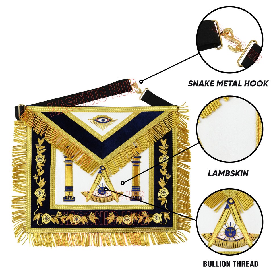 Deluxe Gold Bullion Past Master Mason 100% Lambskin Apron Handmade ...