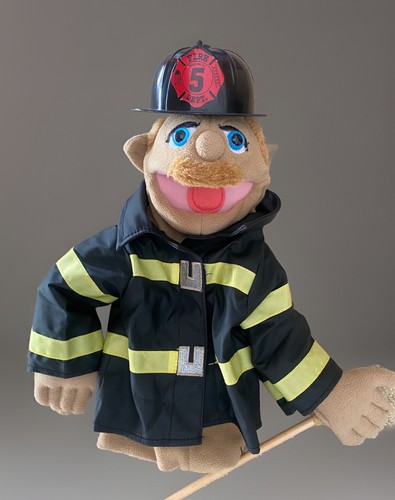 Melissa & Doug Firefighter Fireman Hand Puppet with Wooden Stick Plush ...