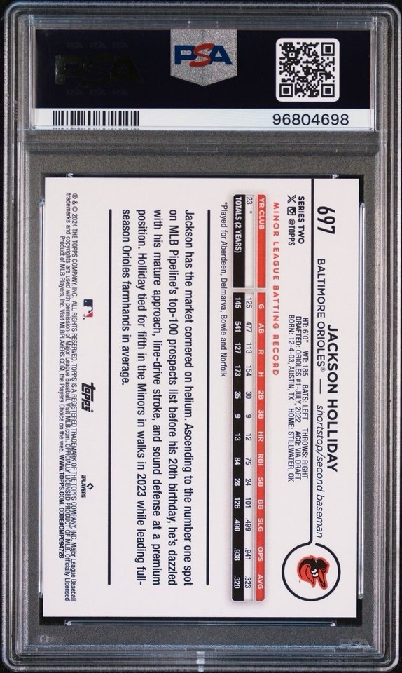 Jackson Holliday 2024 Topps Fun Face White Scribble SSP 697 PSA 9 ...