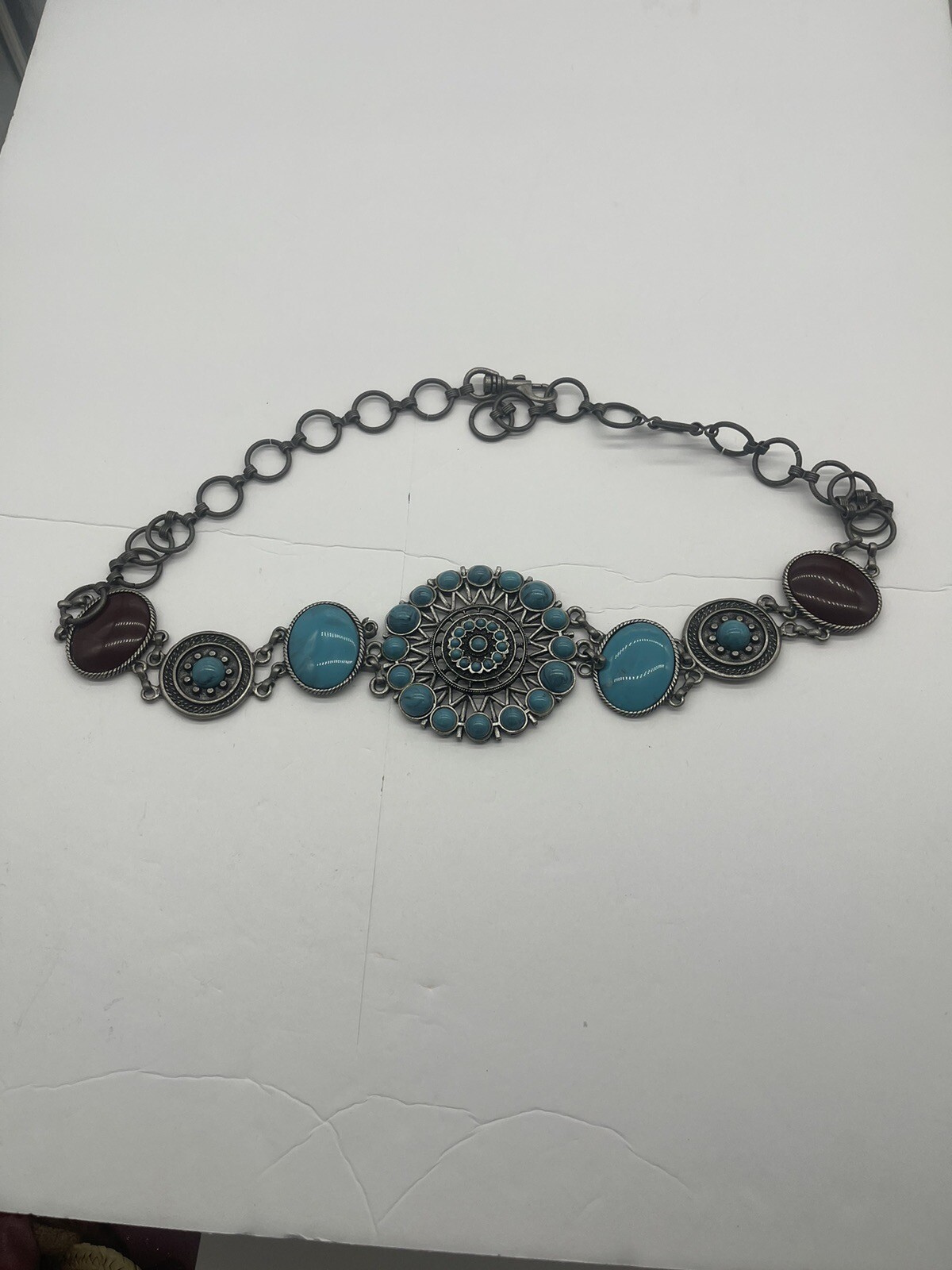 Southwest Concho Faux Turquoise Womens Metal Belt - Gem