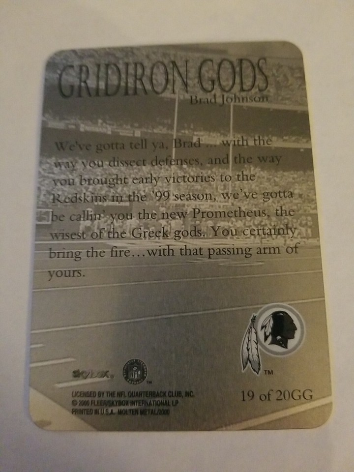 1999 SkyBox Molten Metal Gridiron Gods Silver Brad Johnson #19GG ...