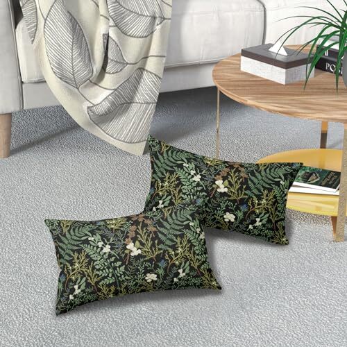 Botanical Print Floral Pillow 12 x 20 Inch Vintage Black Sage Green ...