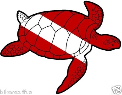 SEA TURTLE SCUBA DIVER FLAG BUMPER STICKER TOOLBOX STICKER LAPTOP ...