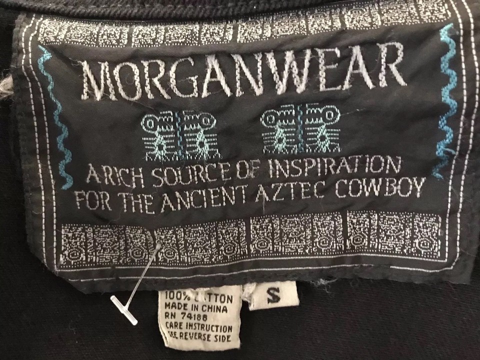 MORGANWEAR, Sz Small, 100% Cotton, Black Denim w/Leather Fringe ...