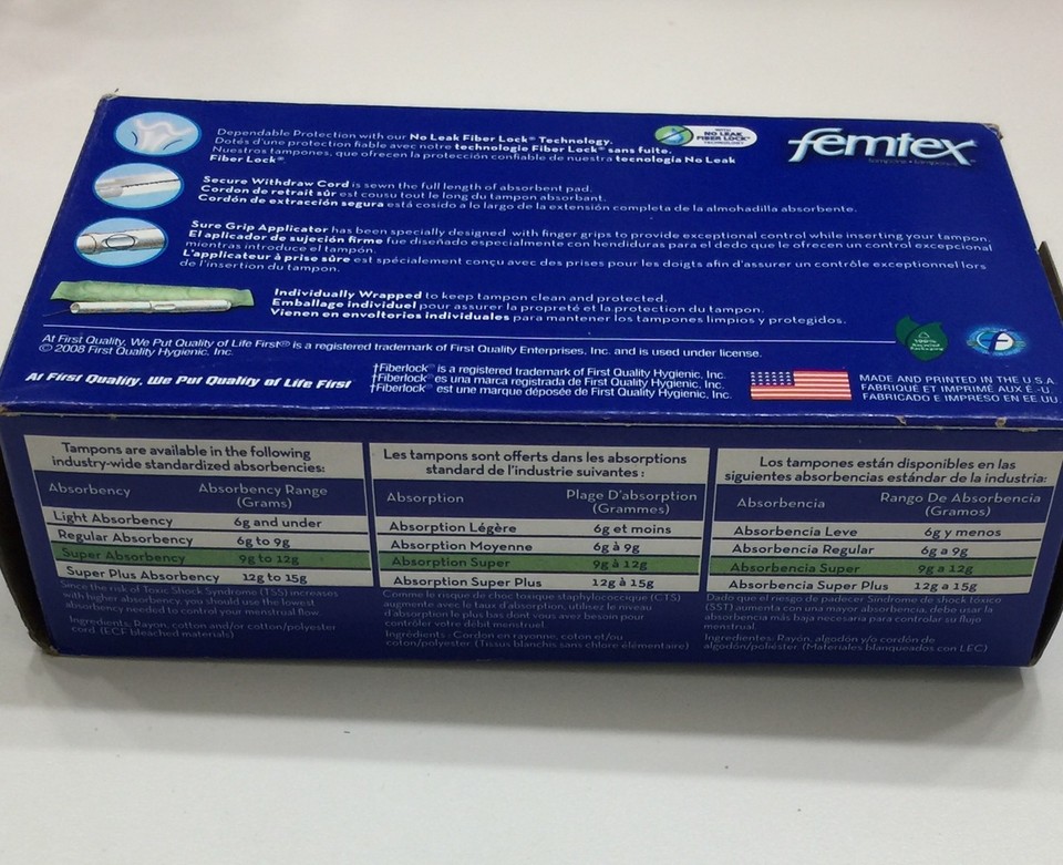 16 Super Absorption Femtex Tampons Menstrual Bio Fiber Grip Applicator ...