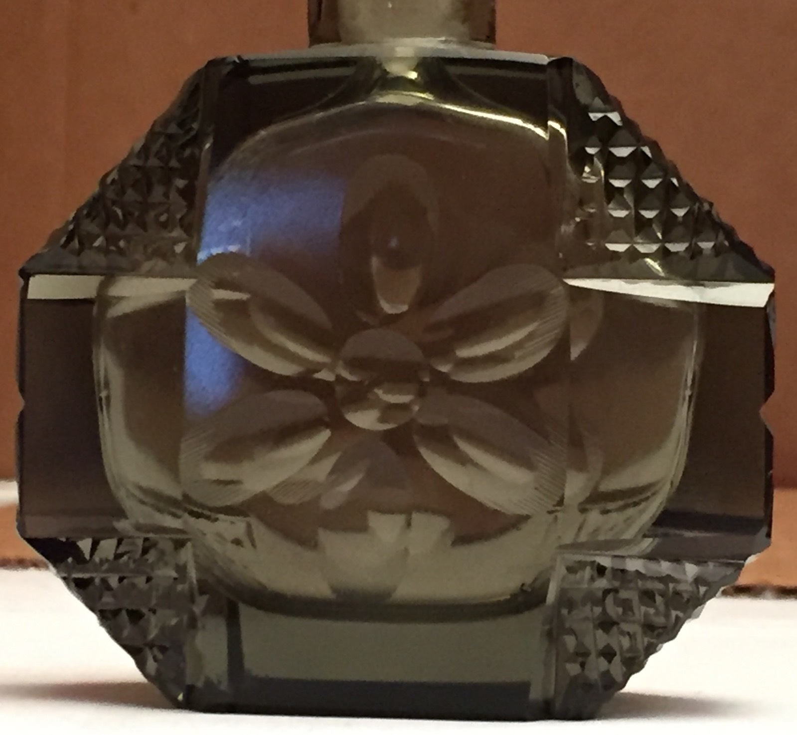 Rare Octagonal Smoke Colored Czechoslovakian Perfume Bottle with Daisy ...