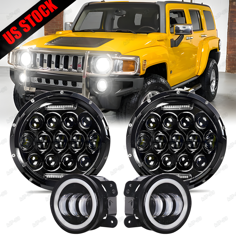 For Hummer H2 H3T 05-10 7" INCH Halo LED Headlight DRL&4" Fog Lights ...