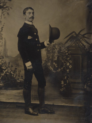 PORTRAIT OF GANGLING YOUNG MAN W/ PAINTED BACKDROP | eBay