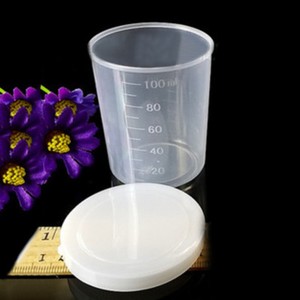 10X100ml Medicine Measuring Measure Cups With White Lids Cap Clear ...