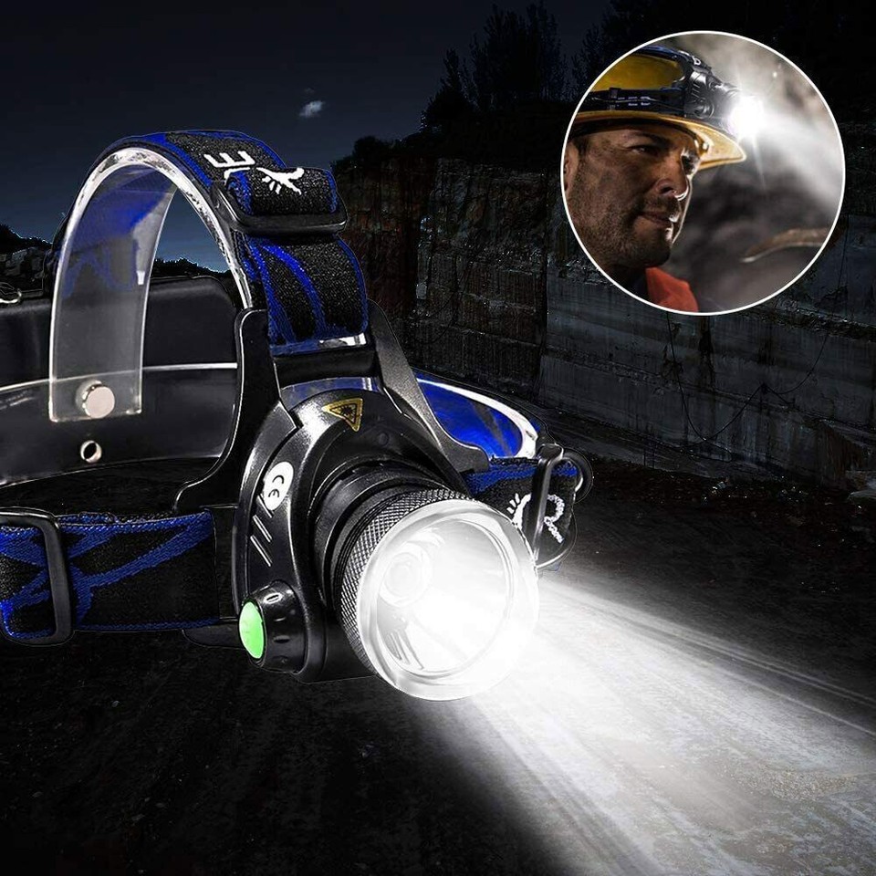 990000LM LED Headlamp Rechargeable Headlight Zoomable Head Torch Lamp ...