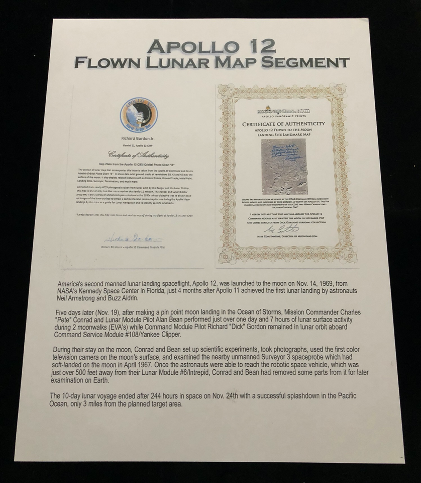 APOLLO 12 FLOWN TO THE MOON CUT LUNAR MAP RELIC ARTIFACT HISTORY ...