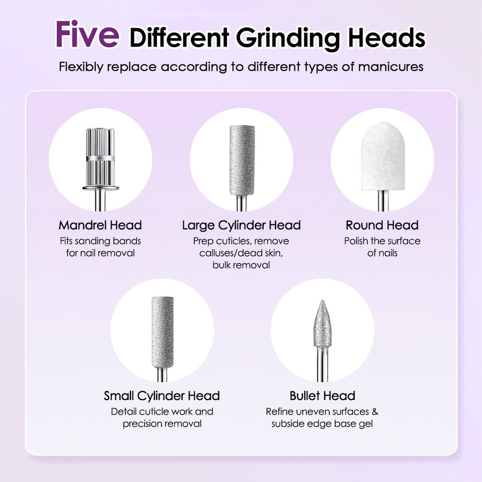 5 in 1 Professional Toe Nail Grinder Electric Nail File Drill Manicure ...