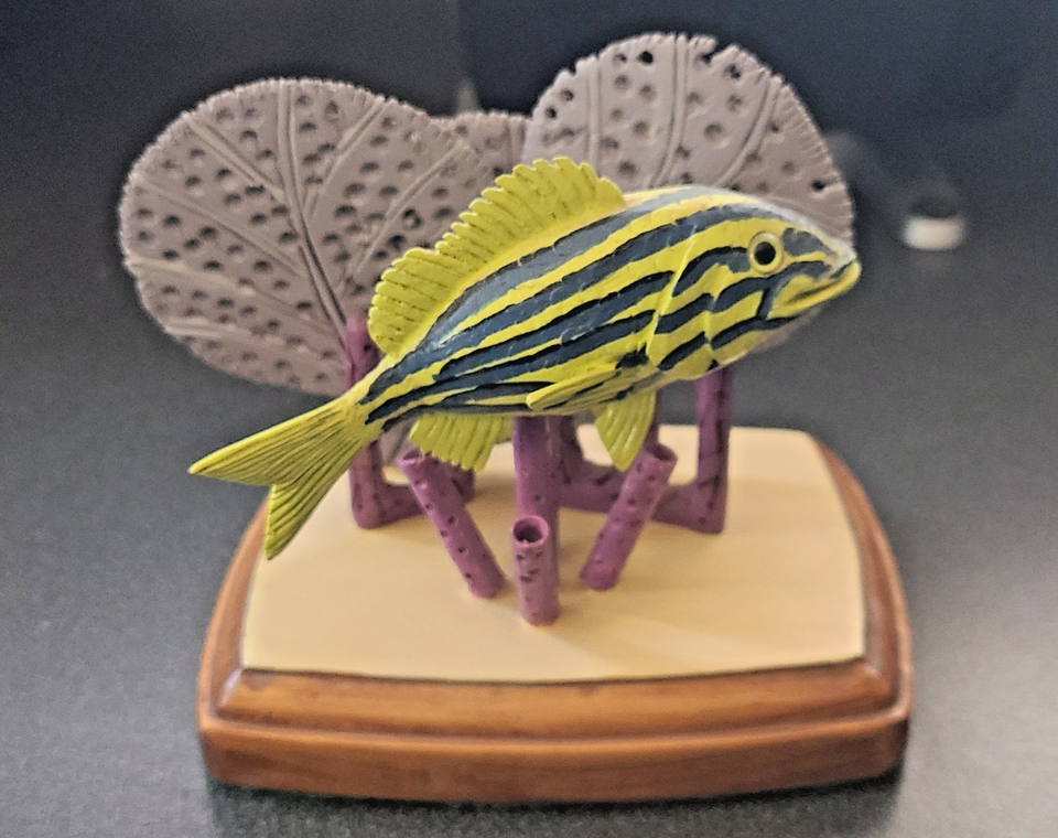 Tropical Reef Fish Sculpture – Yellow Blue Striped Fish – Coral Scene ...