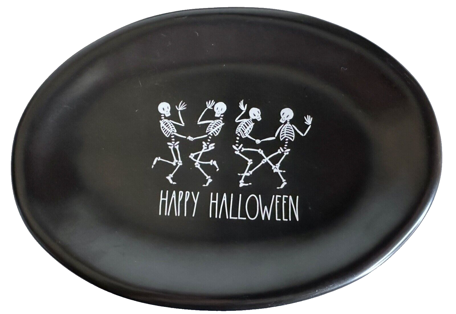 3 RAE DUNN Black HAPPY HALLOWEEN Dancing Skeletons Appetizer Oval ...