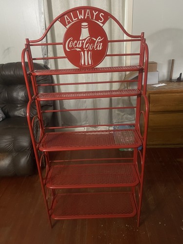 Vintage Coca Cola Bakers Rack With 5 Folding Shelves Red Heavy Metal ...