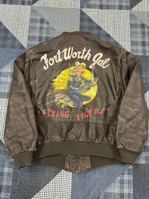 VTG 70s WWII Leather Flight Bomber “Flying Tigers” Pin Up American Girl ...