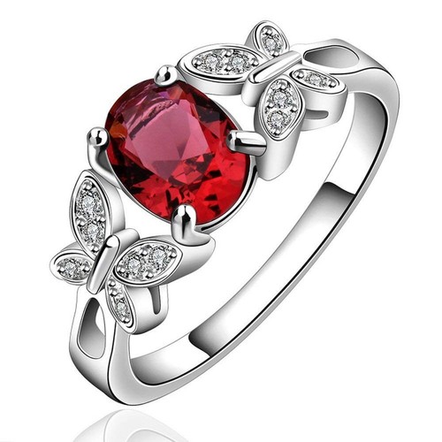 Pure Silver Plated Beautiful & Stylish Butterflies & Red Ruby Ring For Womens | eBay