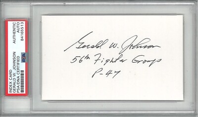 GERALD JOHNSON SIGNED INDEX CARD PSA DNA (D) WWII ACE 56th FG | eBay