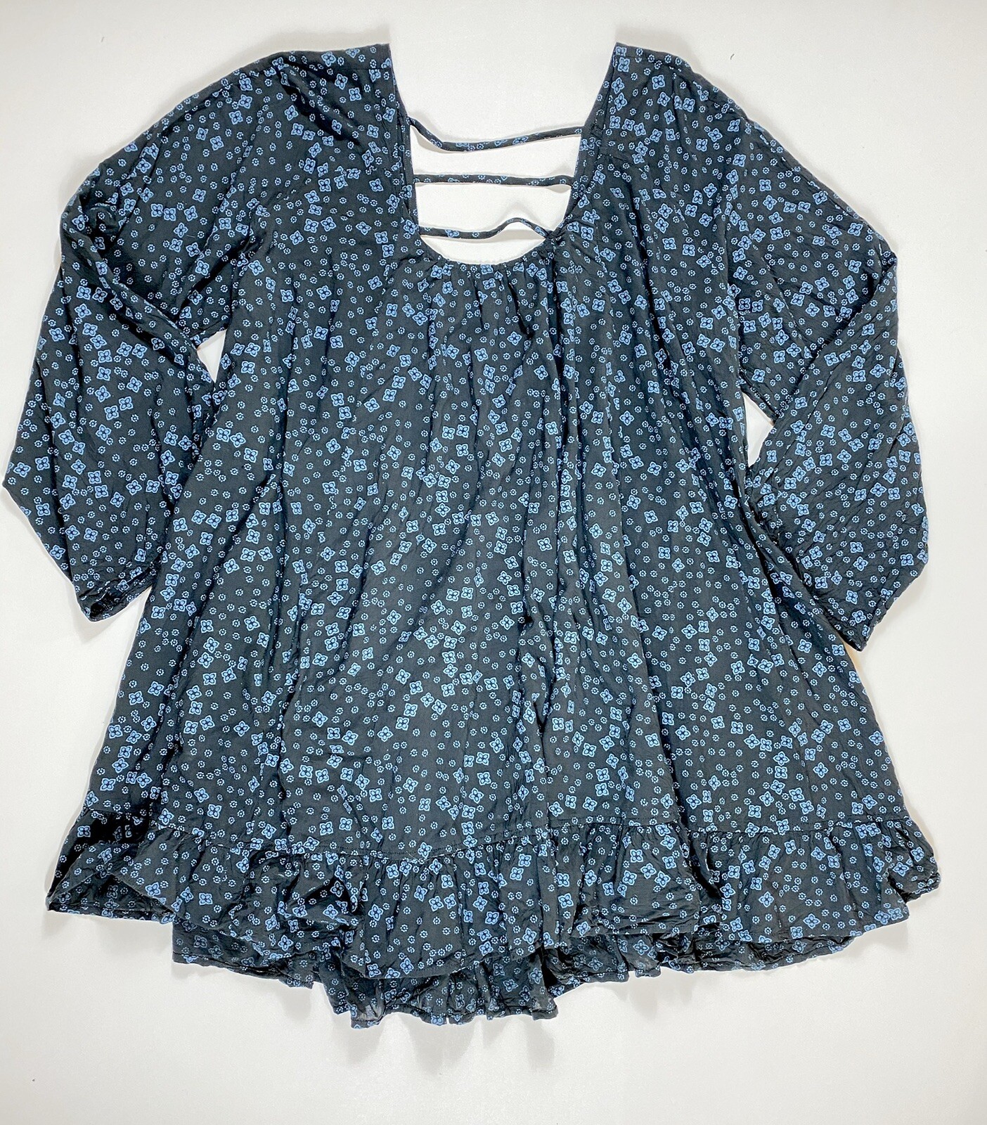 Free People Navy Blue Floral Open Back Tunic Dress Wo… - Gem