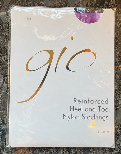 GIO Reinforced Heel & Toe Sheer Nylon Stockings 15 Denier Plum Size ...