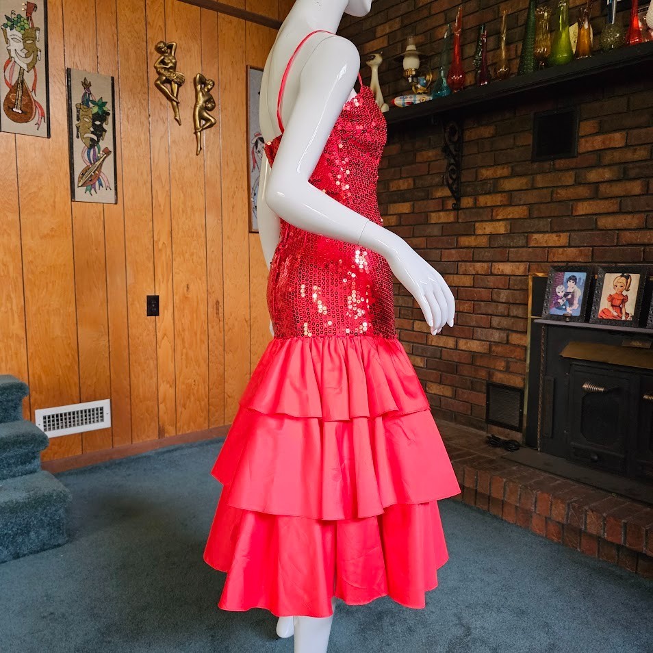 Vtg 80s Alyce New Wave Prom Drop Waist Mermaid Sequin Flamenco Party ...