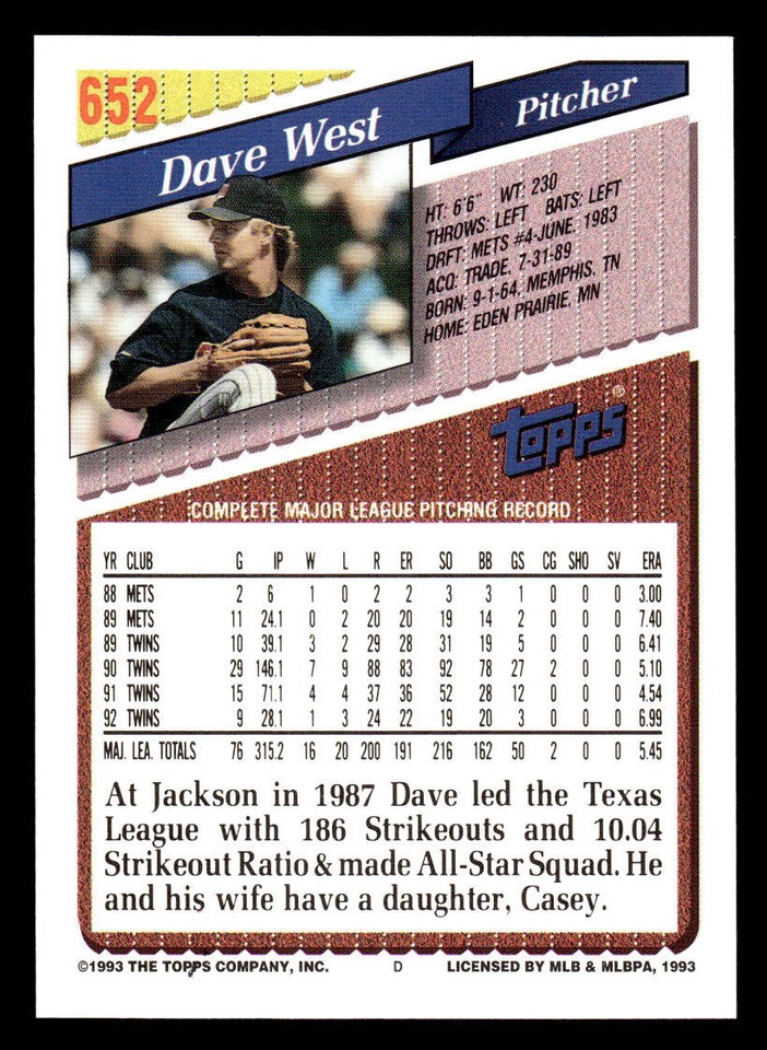 Dave West 1993 Topps #652 Minnesota Twins | eBay