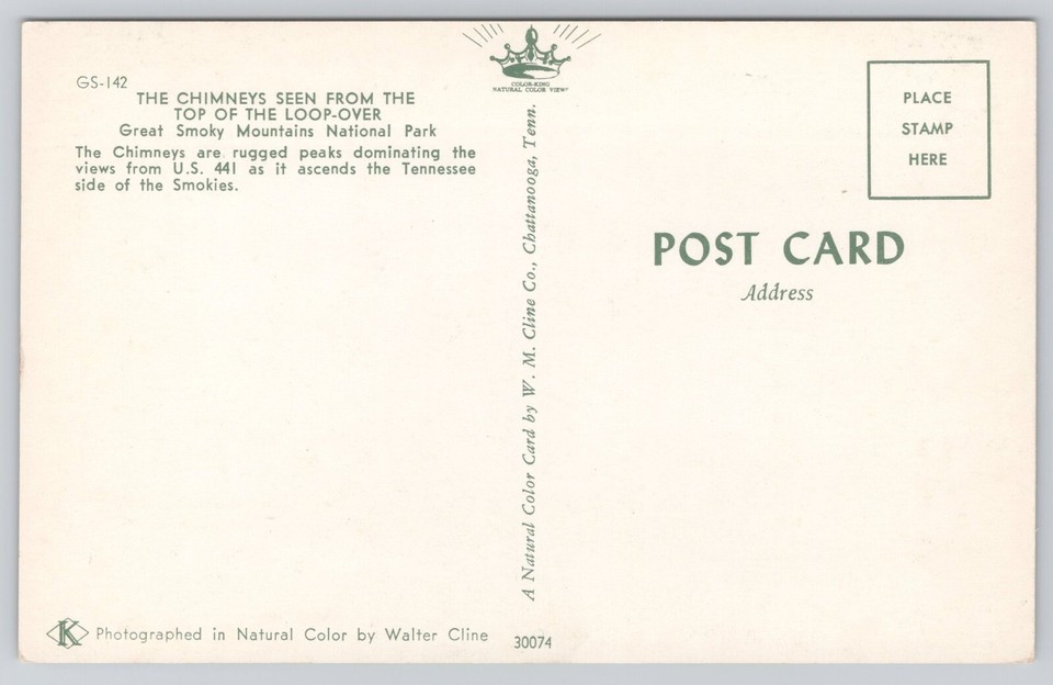 Great Smoky Mountains Chimneys From Top Of Loop-Over Chrome Postcard ...