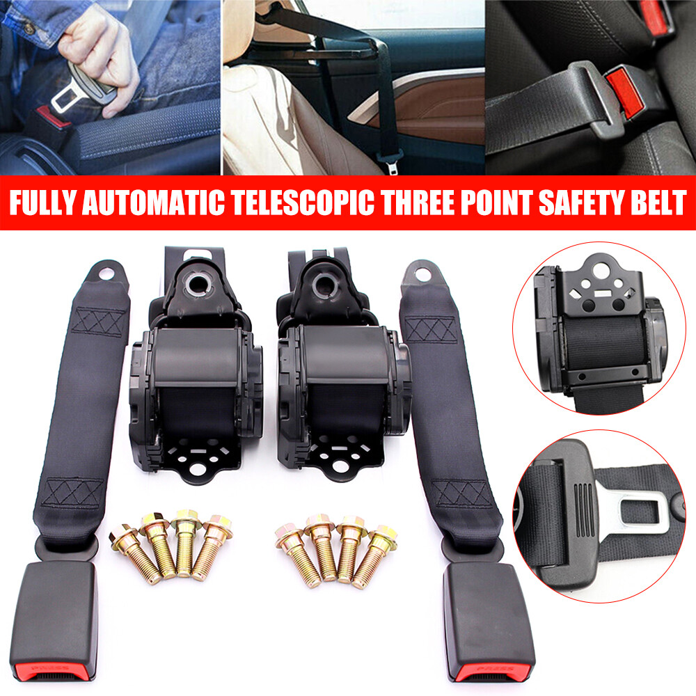 2 Set 3 Point Retractable Car Safety Seat Belt Lap Adjustable Diagonal ...