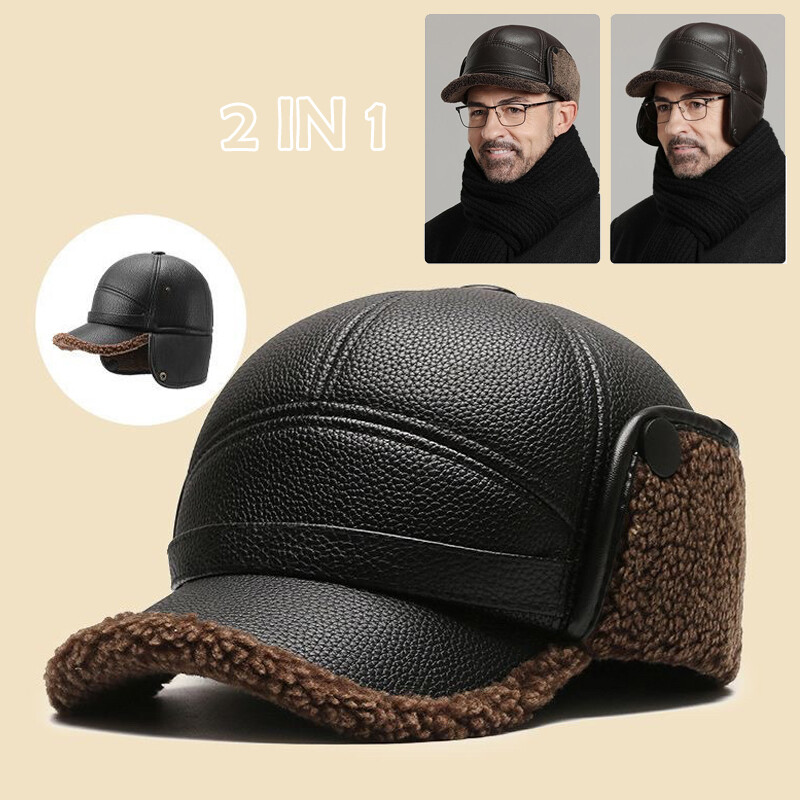 Men Baseball Caps With Ear flaps Cotton PU Warm Fall Winter Thick Hats ...