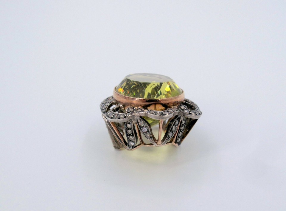 Vintage 18K Gold & Sterling Silver Citrine & Diamond Pendant Fine ...