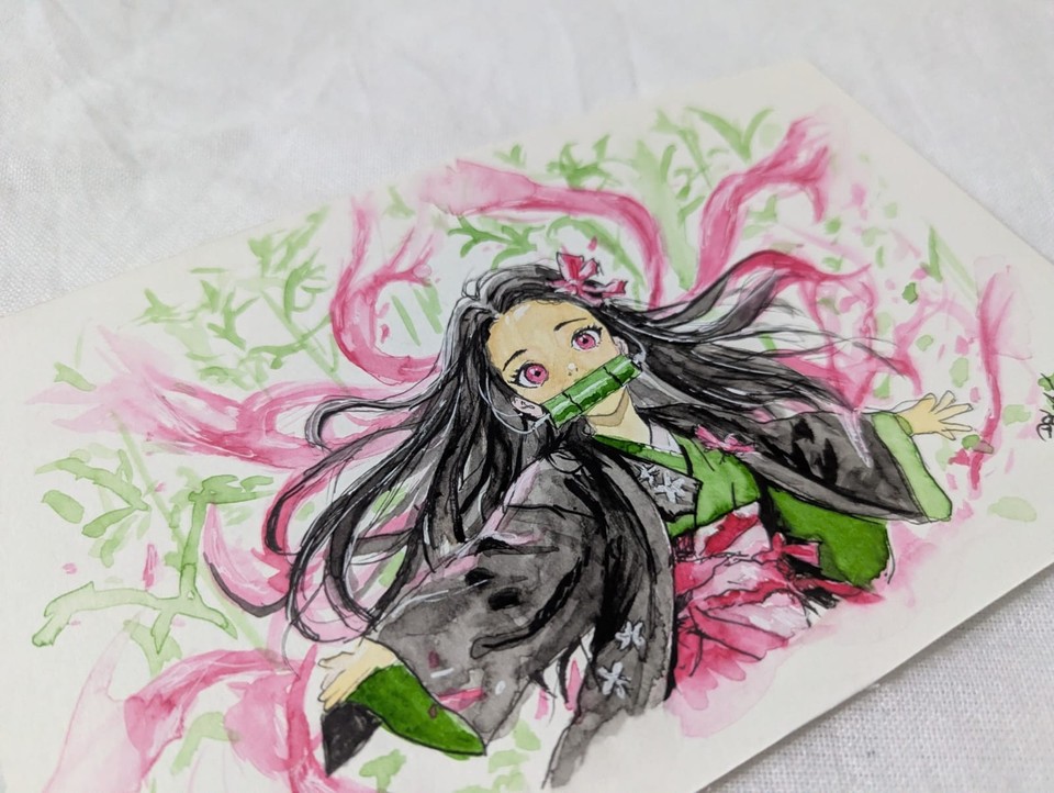 Nezuko Watercolor Painting Original Fan Art Demon Slayer Hand Drawn ...