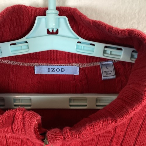 IZOD Womens Sweater Sz L Large Solid Soft Long Sleeve Full Zip Red ...