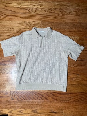 Zara Johnny Collar Polo Shirt Men's Medium Brown Short Sleeve SHIPS NOW ...