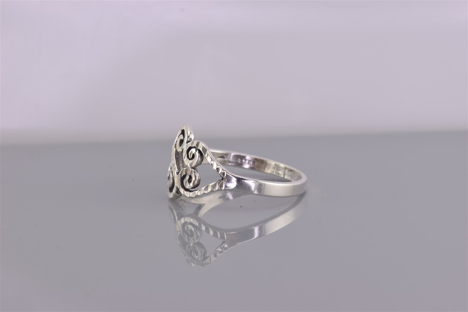 Sterling Silver 12mm Diamond Cut Textured Swirled Hearts Band Ring 925 ...